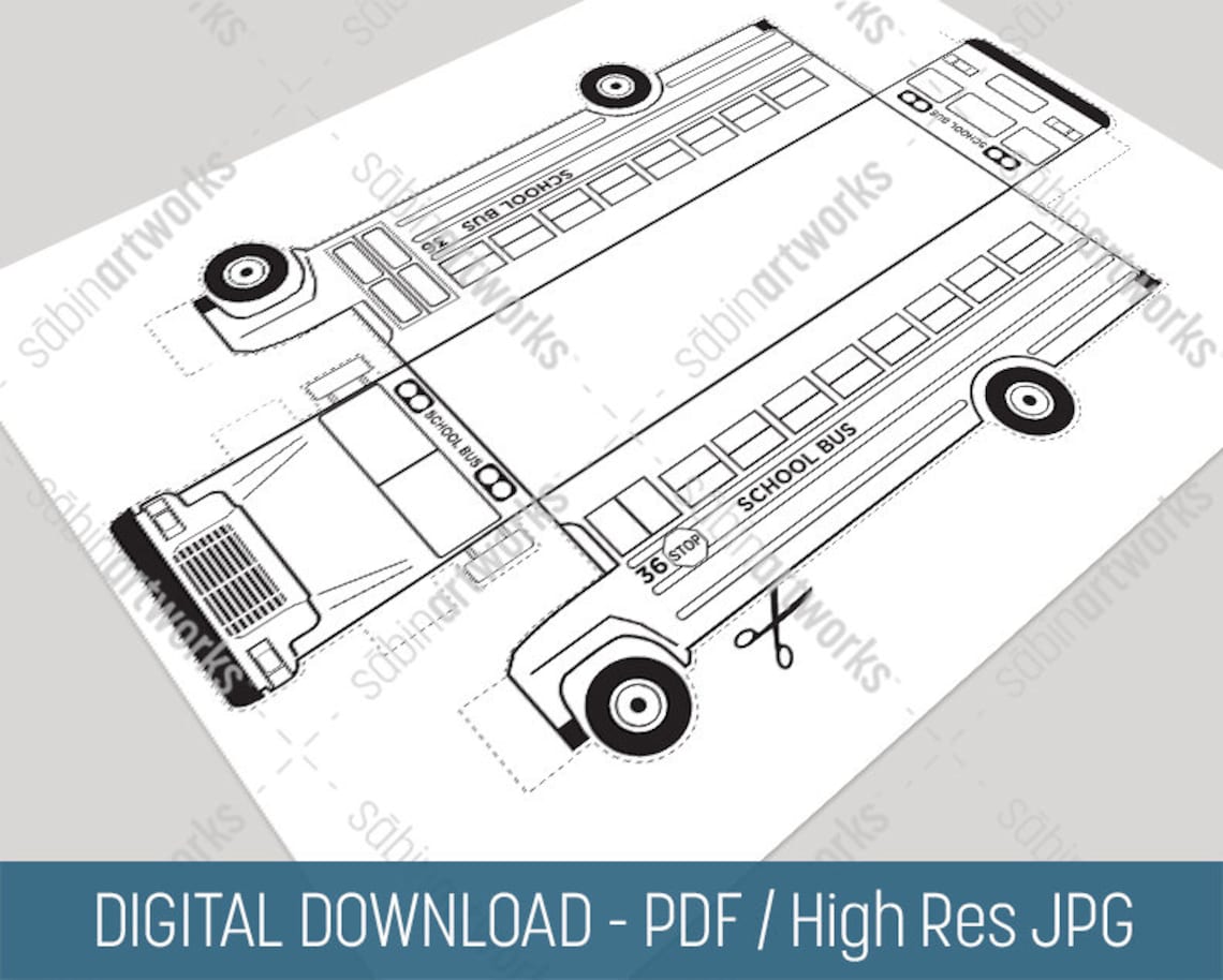 Yellow School Bus 3D Toy Model, Black & White School Bus Cut Out ...