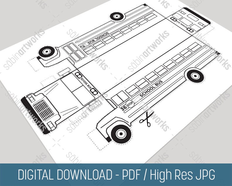 Yellow School Bus 3D Toy Model, Black & White School SVG Bus Cut Out ...