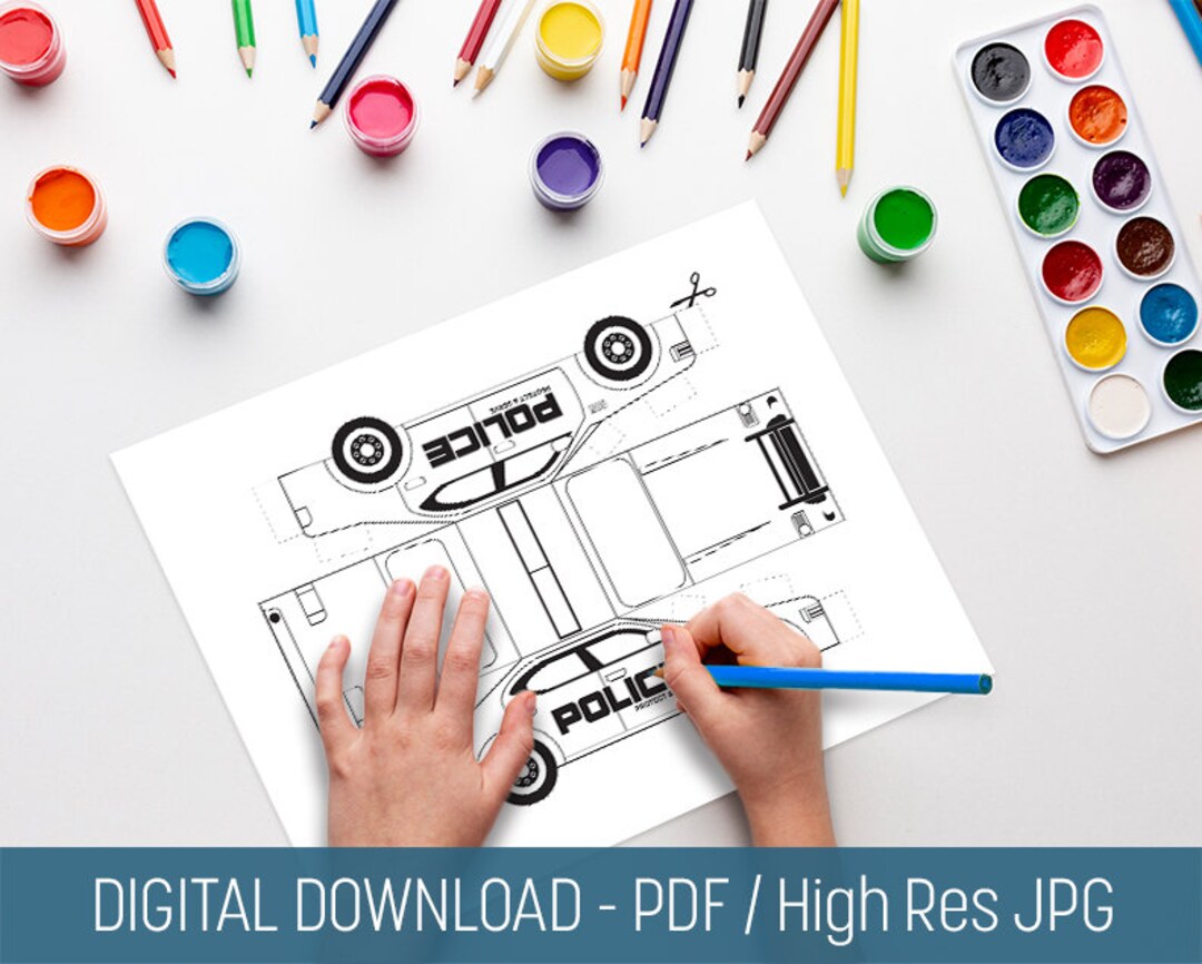 Police Car 3D Toy Model, Black & White Police Car Cut Out, Police Car ...