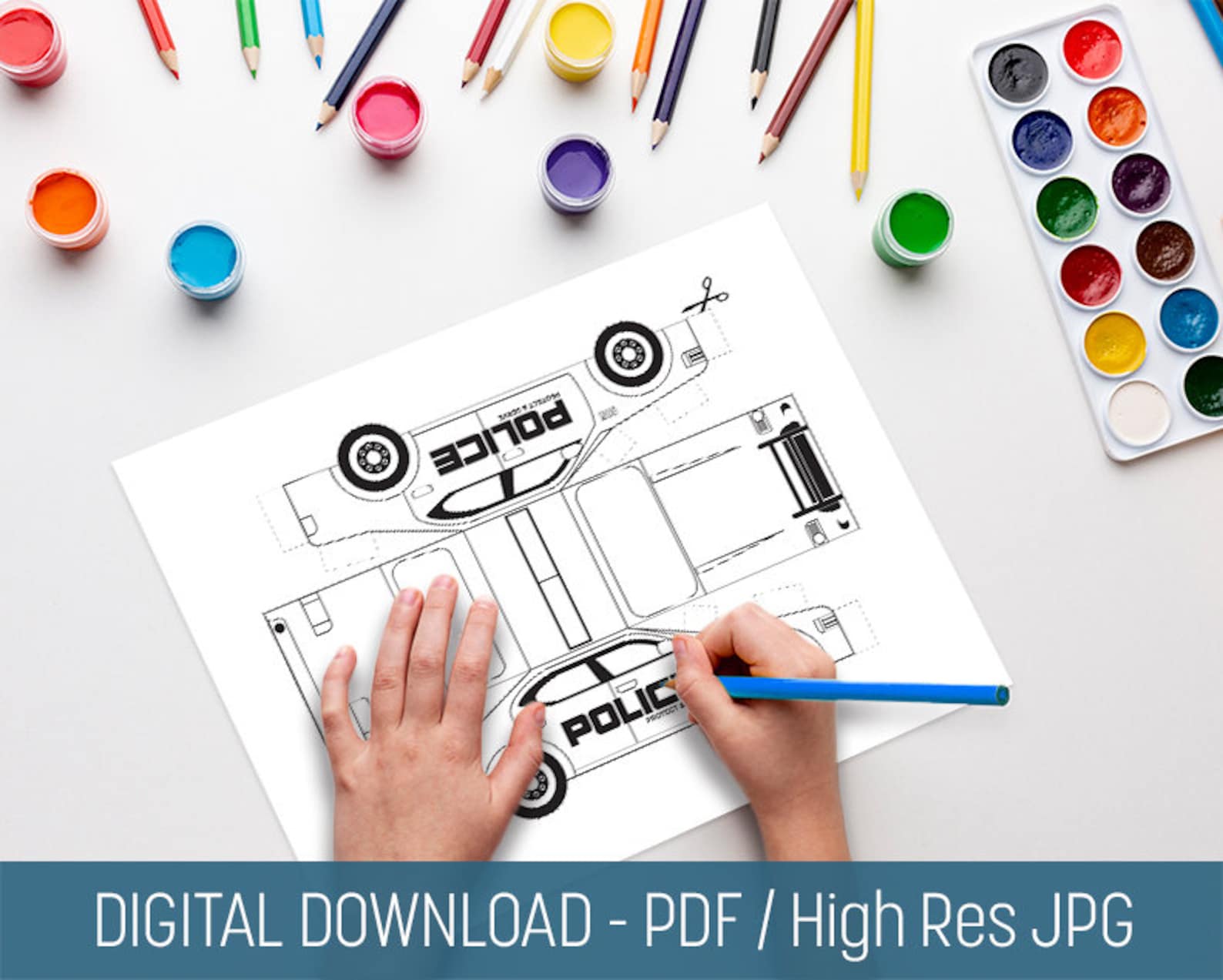 Police Car 3D Toy Model, Black & White Police Car Cut Out, Police Car ...