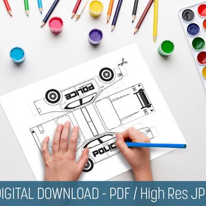 Police Car 3D Toy Model, Black & White Police Car Cut Out, Police Car ...