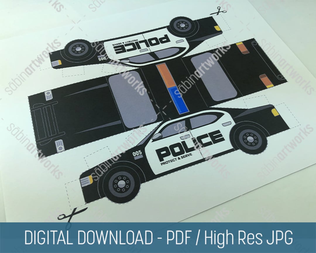 Police Car 3D Toy Model, Black & White Police Car Cut Out, Police Car ...