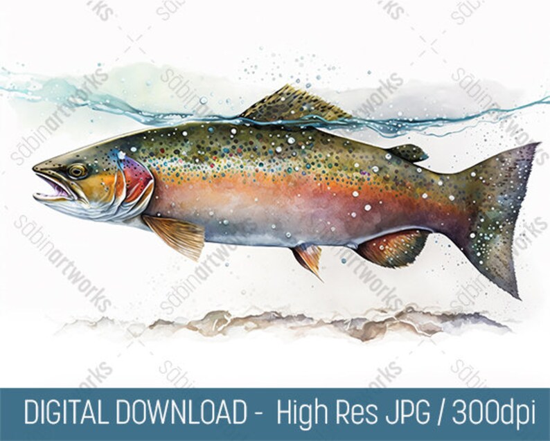 Cutthroat Trout 2 Watercolor JPG Download, Printable Swimming Trout ...