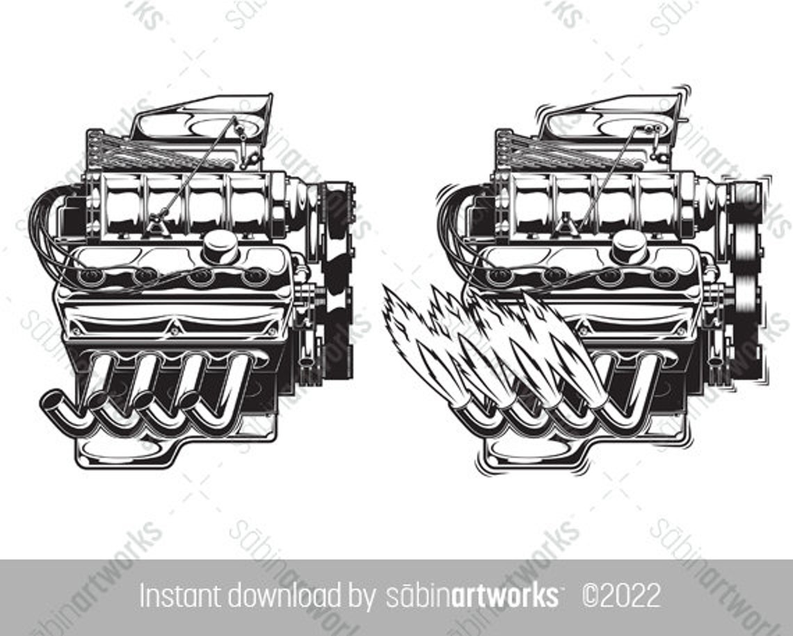 Car Engine Illustration, Supercharged Hot Rod Engine, Modified Muscle ...