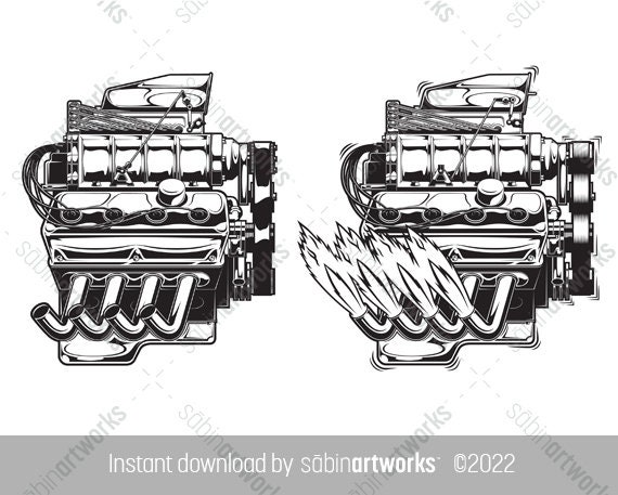 Car Engine Illustration, Supercharged Hot Rod Engine, Modified Muscle ...