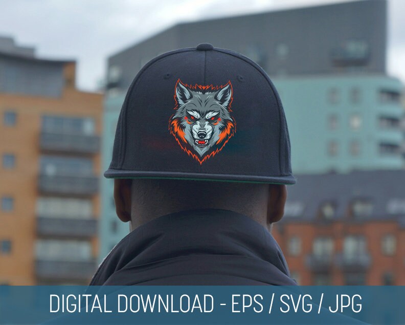 Scary Wolf Head Illustration, Printable Fierce Wolf Colored SVG, Wolf ...