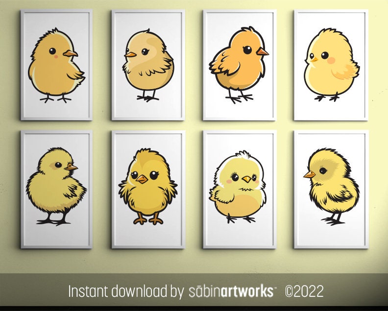 Easter Chick Clipart, Cute Baby Chick Bundle SVG JPG EPS, Nursery Wall ...