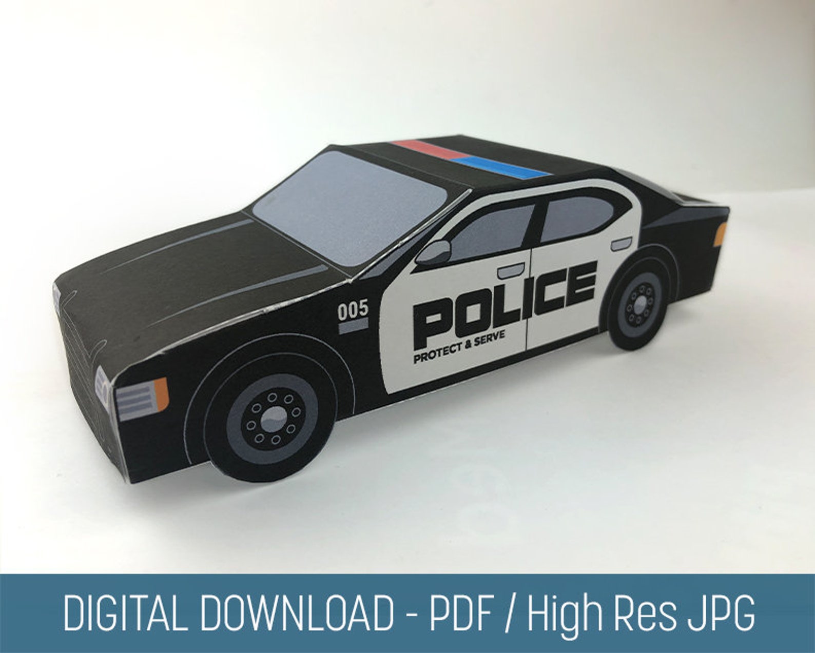 Police Car 3D Toy Model, Black & White Police Car Cut Out, Police Car ...