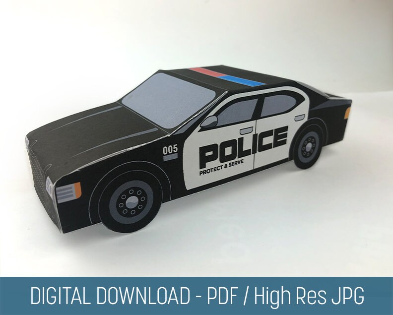 Police Car 3D Toy Model, Black & White Police Car Cut Out, Police Car ...