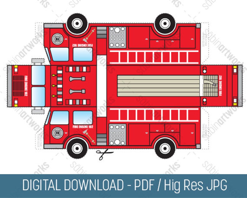 Red Fire Truck 3D Toy Model, Black & White Fire Truck Cut Out ...