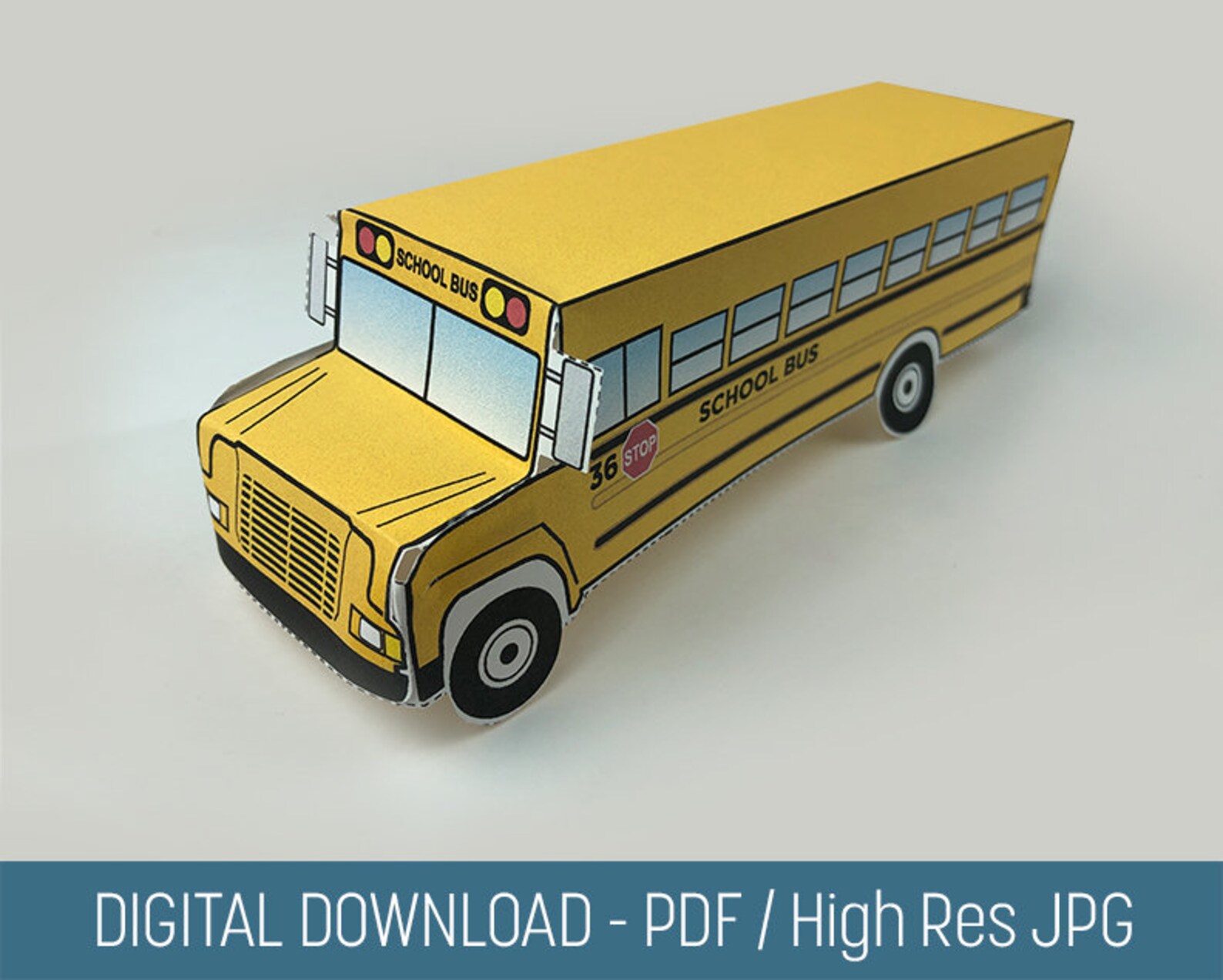 Yellow School Bus 3D Toy Model, Black & White School SVG Bus Cut Out ...