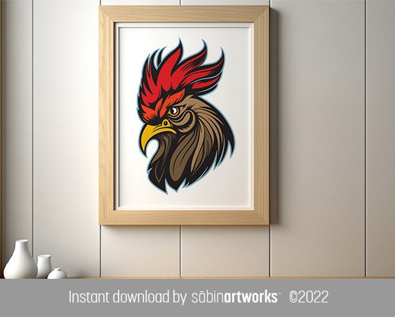 Brown Rooster Head Illustration, Side View Angle Rooster Face, Rooster ...