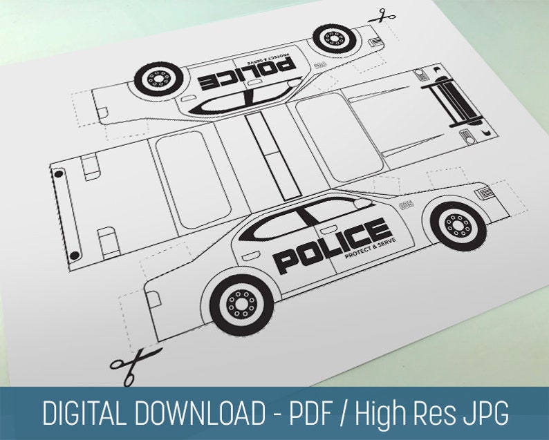 Police Car 3D Toy Model, Black & White Police Car Cut Out, Police Car ...
