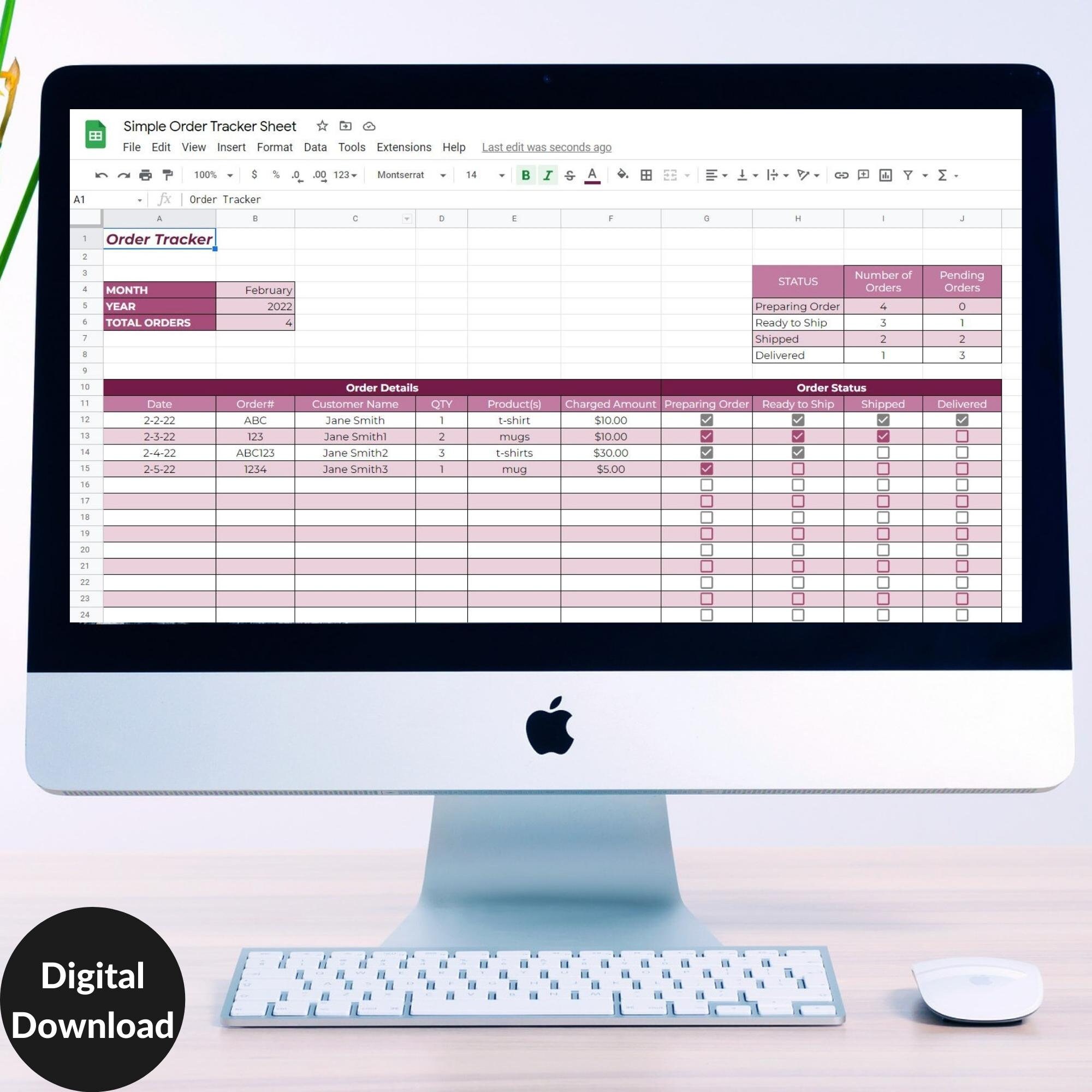 Business Order Tracker Template/ Google Sheets Tracker/ Monthly Order ...