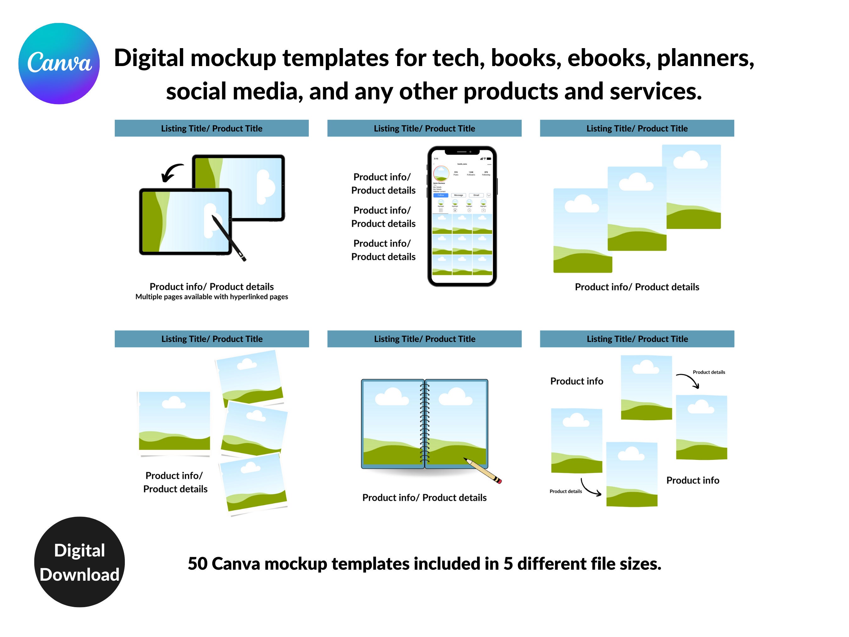Canva Mockup Templates Bundle, Drag and Drop Etsy Listing Mockup ...