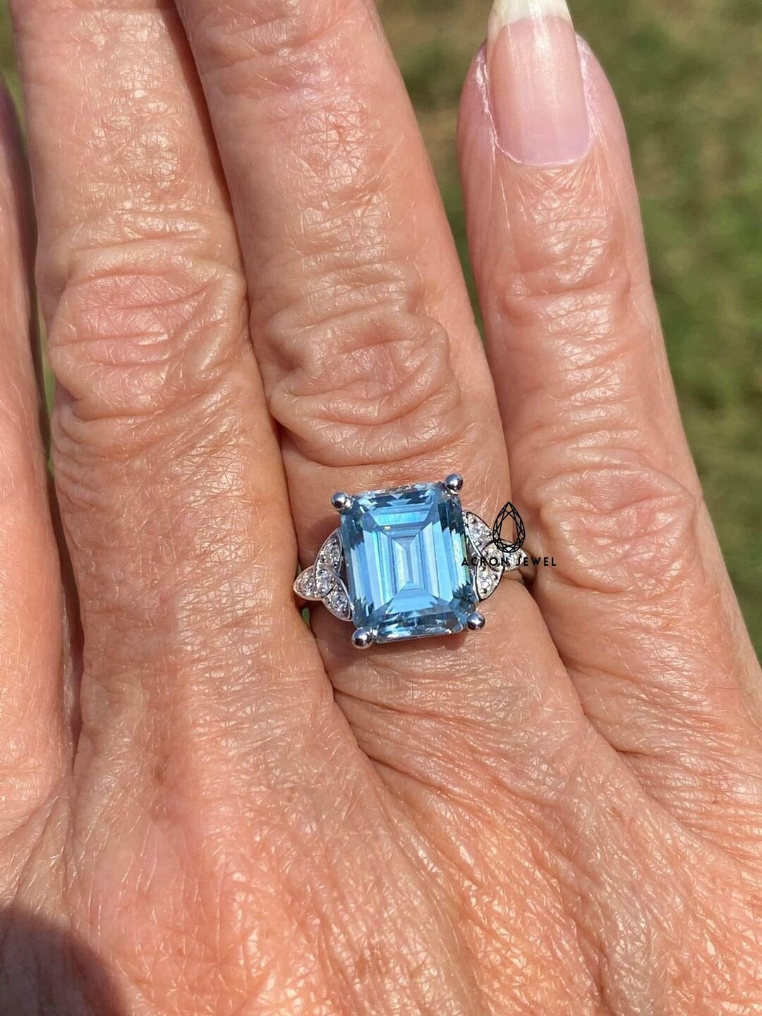 Aqua Blue Diamond Ring 3.5 CT Emerald Cut Diamond Engagement - Etsy ...