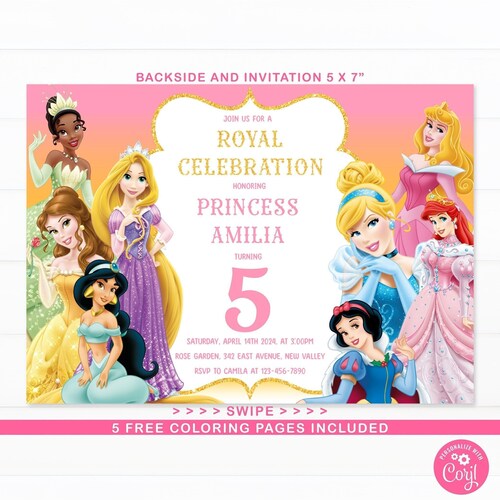 Editable Princess Birthday Invitation Princesses Birthday - Etsy