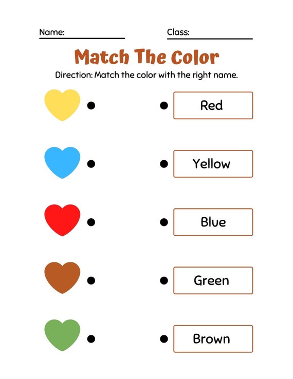Simple Match the Color Worksheet | Etsy
