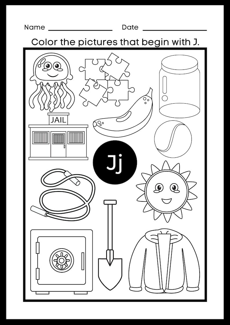 Alphabet Activity Pages Letter Jj Kindergarten Worksheets - Etsy