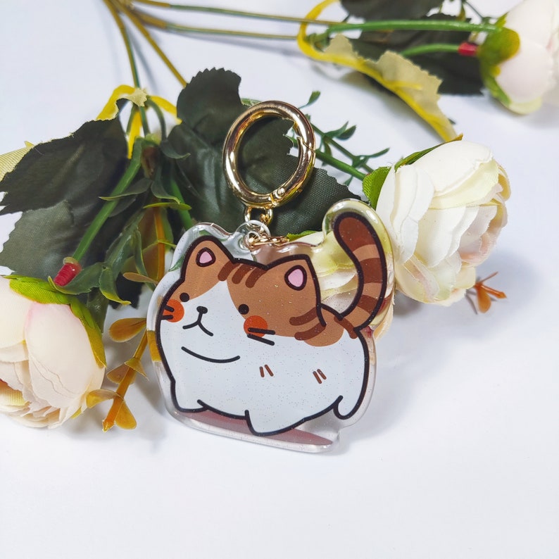 Tabby White Cat Pet Acrylic Keychain | Kawaii Chibi Key Charm | Neko ...