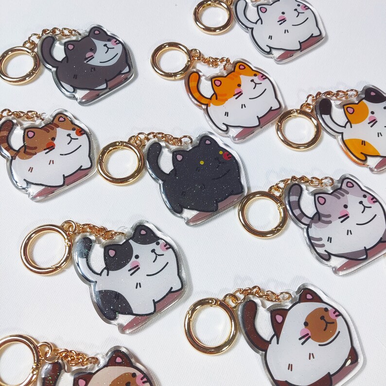 Tabby White Cat Pet Acrylic Keychain | Kawaii Chibi Key Charm | Neko ...