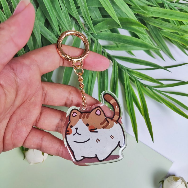 Tabby White Cat Pet Acrylic Keychain Kawaii Chibi Key Charm Neko Kitty ...
