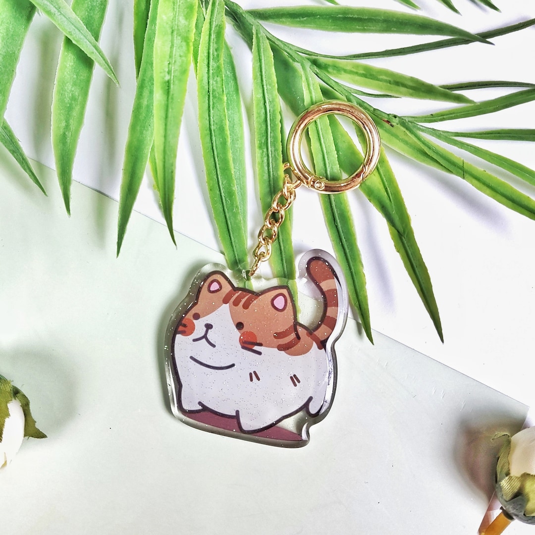 Tabby White Cat Pet Acrylic Keychain | Kawaii Chibi Key Charm | Neko ...