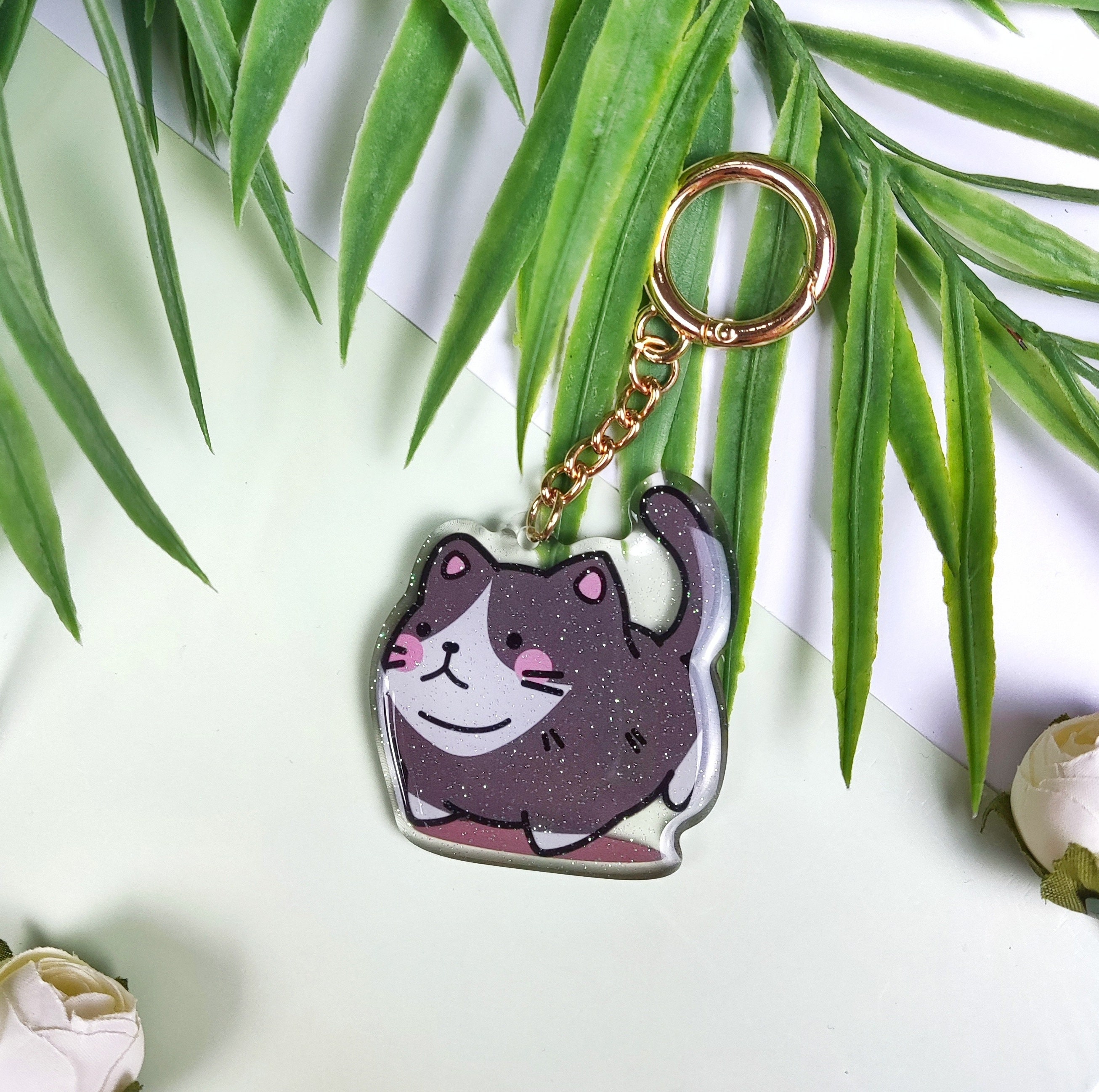 Tuxedo Cat Pet Acrylic Keychain Kawaii Chibi Key Charm Neko Kitty ...