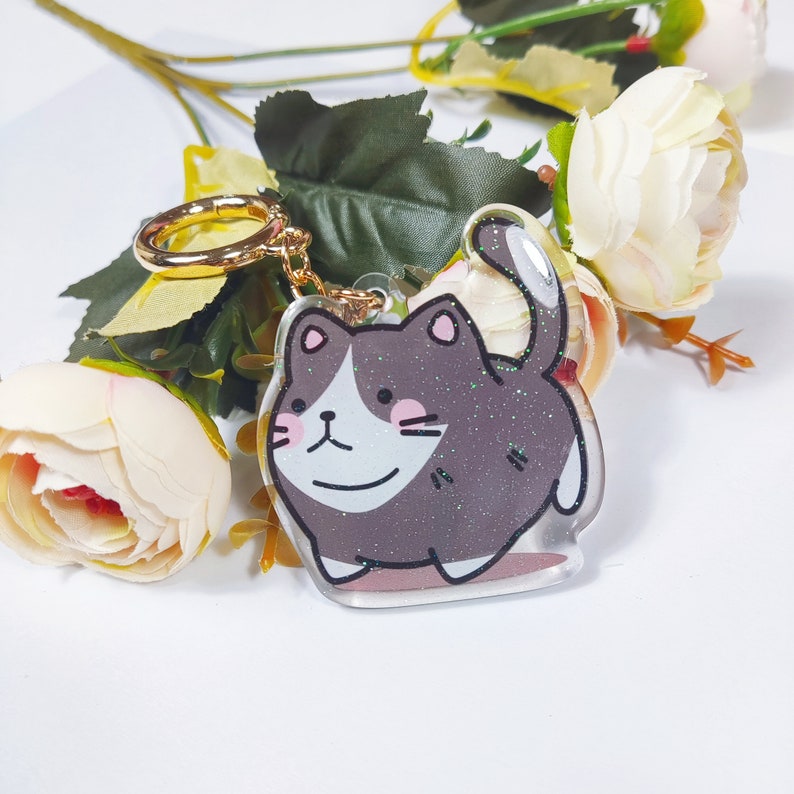 Tuxedo Cat Pet Acrylic Keychain Kawaii Chibi Key Charm Neko Kitty ...