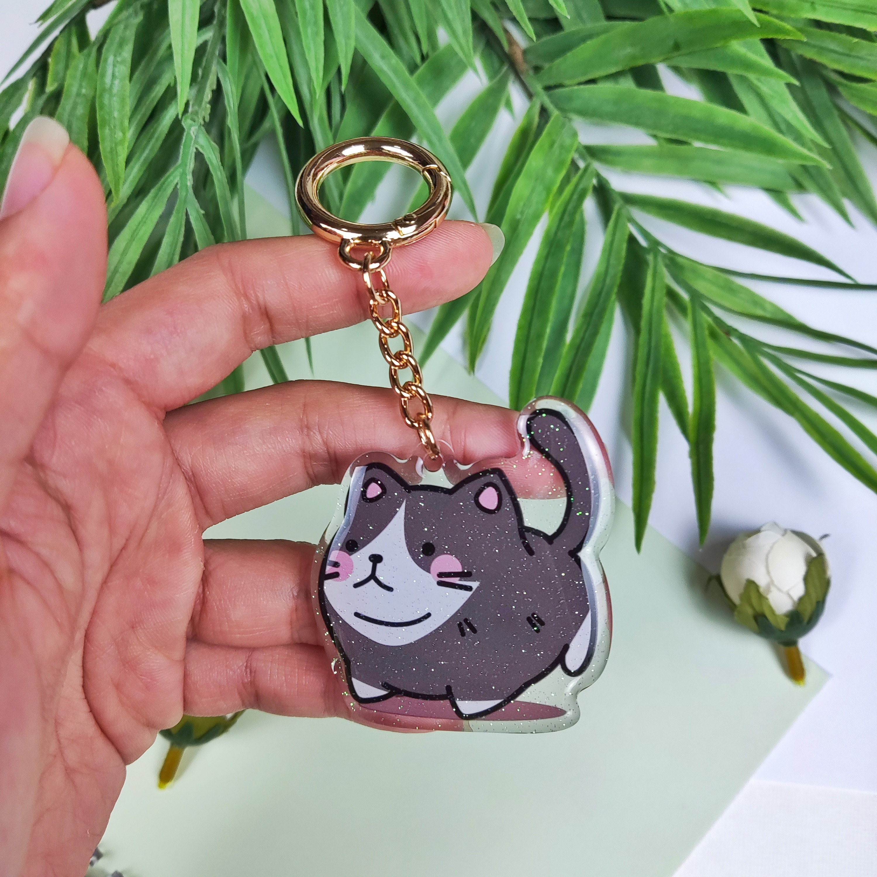 Tuxedo Cat Pet Acrylic Keychain Kawaii Chibi Key Charm Neko Kitty ...