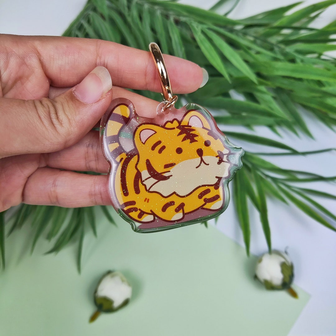 Tiger Wildlife Animal Acrylic Keychain Kawaii Chibi Key Charm Cartoon ...