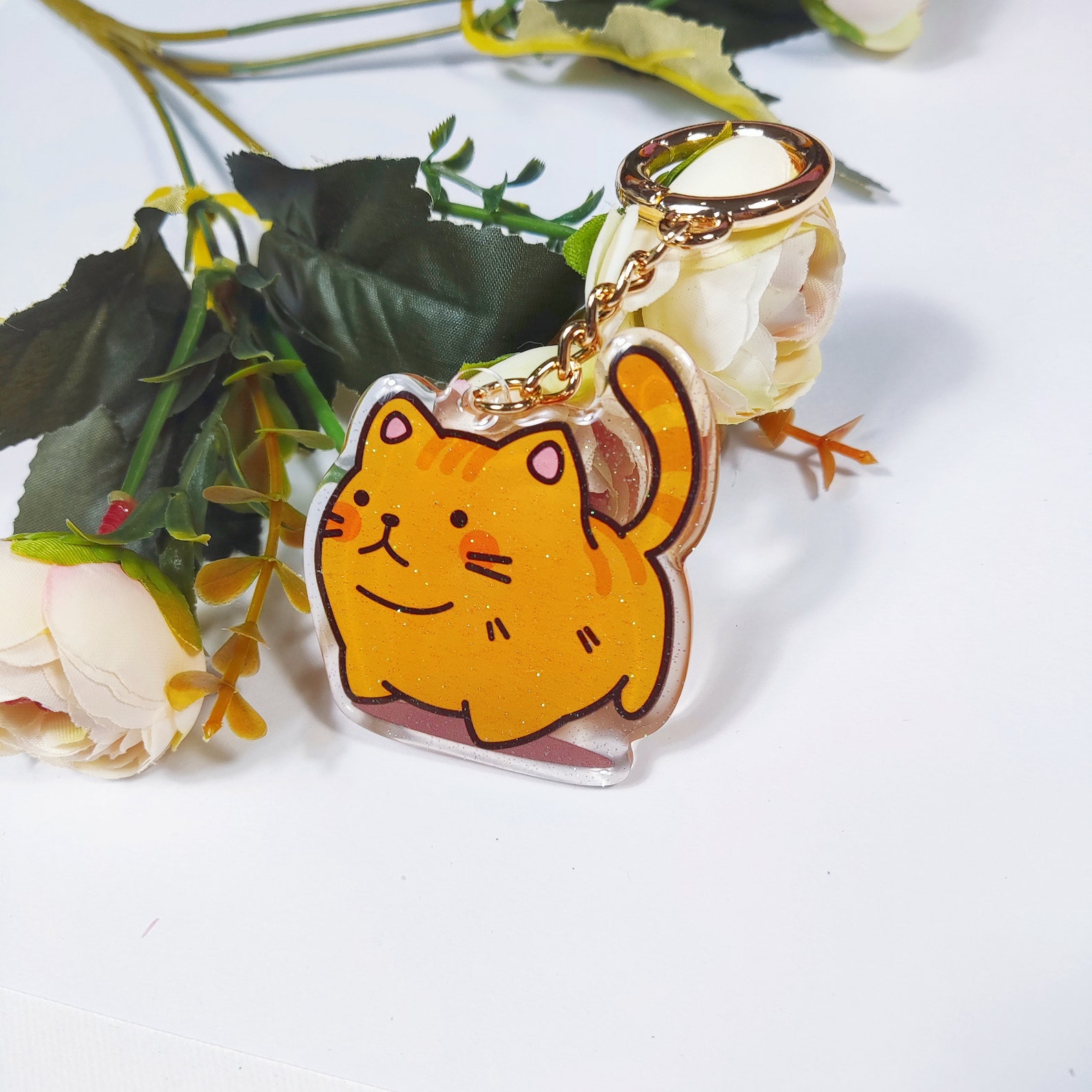 Ginger Orange Tabby Cat Pet Acrylic Keychain | Kawaii Chibi Key Charm ...