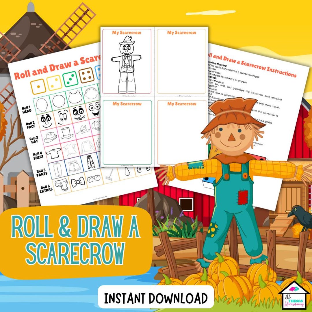 Roll & Draw a Scarecrow Game Creative Fall Activity for Kids, Fall Game ...