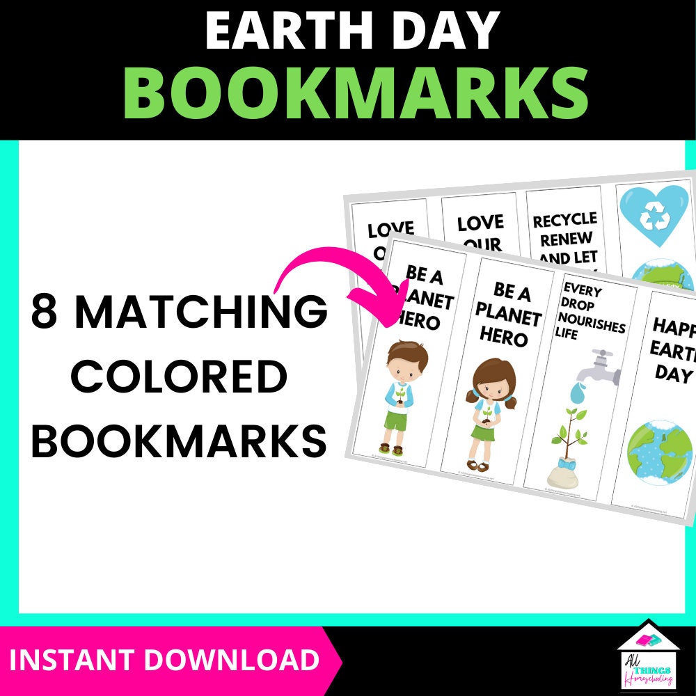 Earth Day Bookmarks Set - 16 Coloring & Colored Bookmarks, Earth Day ...