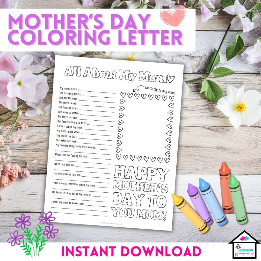 All About My Mom Coloring Letter, Mother's Day Gift, Mother's Day Craft ...