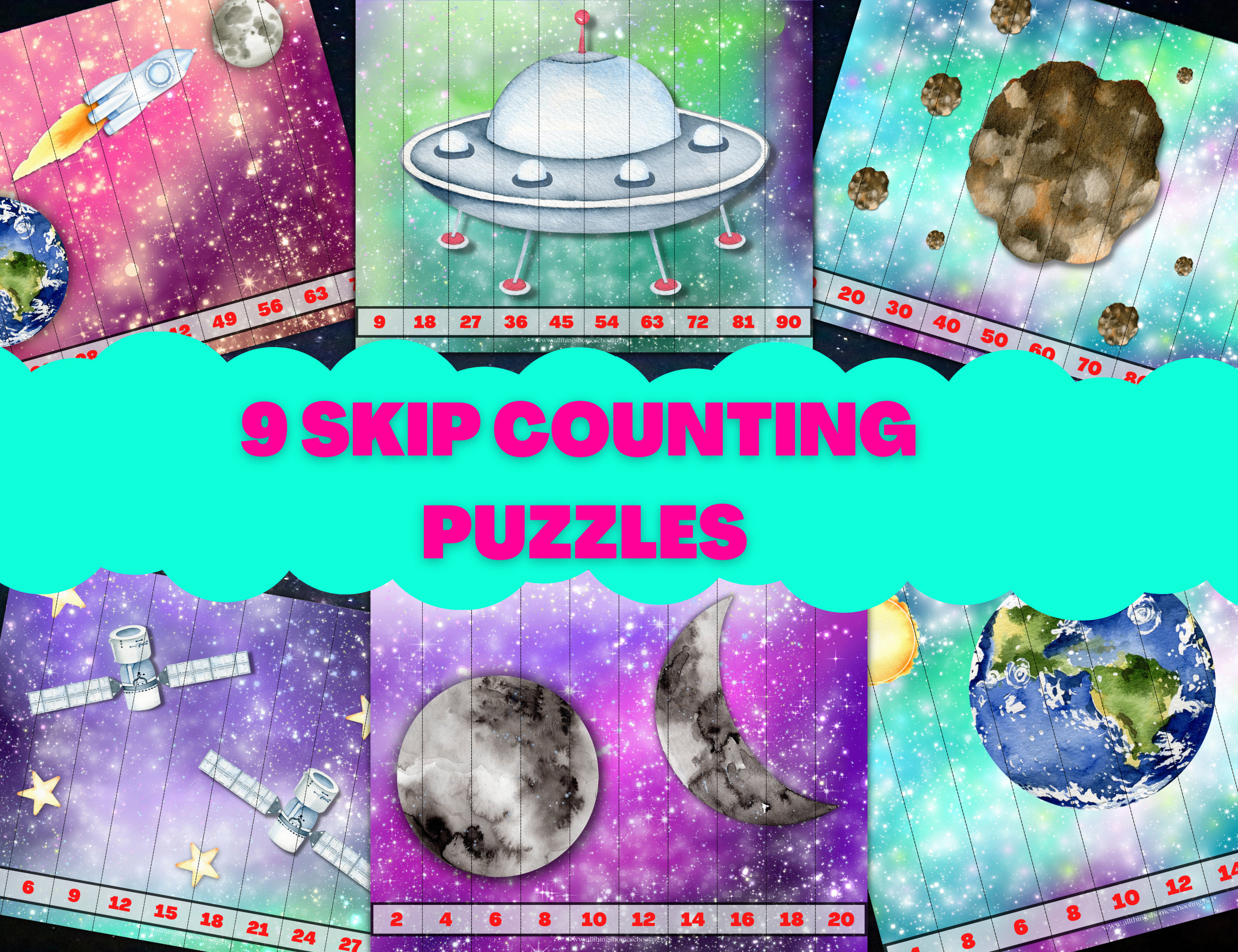 Space Number Sequence & Skip Counting Math Puzzles Bundle, Preschool ...
