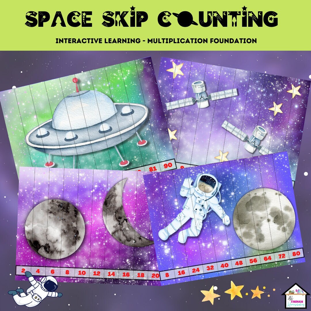 Skip Counting Space Math Printable Puzzles 2 - 10, First Grade Math ...