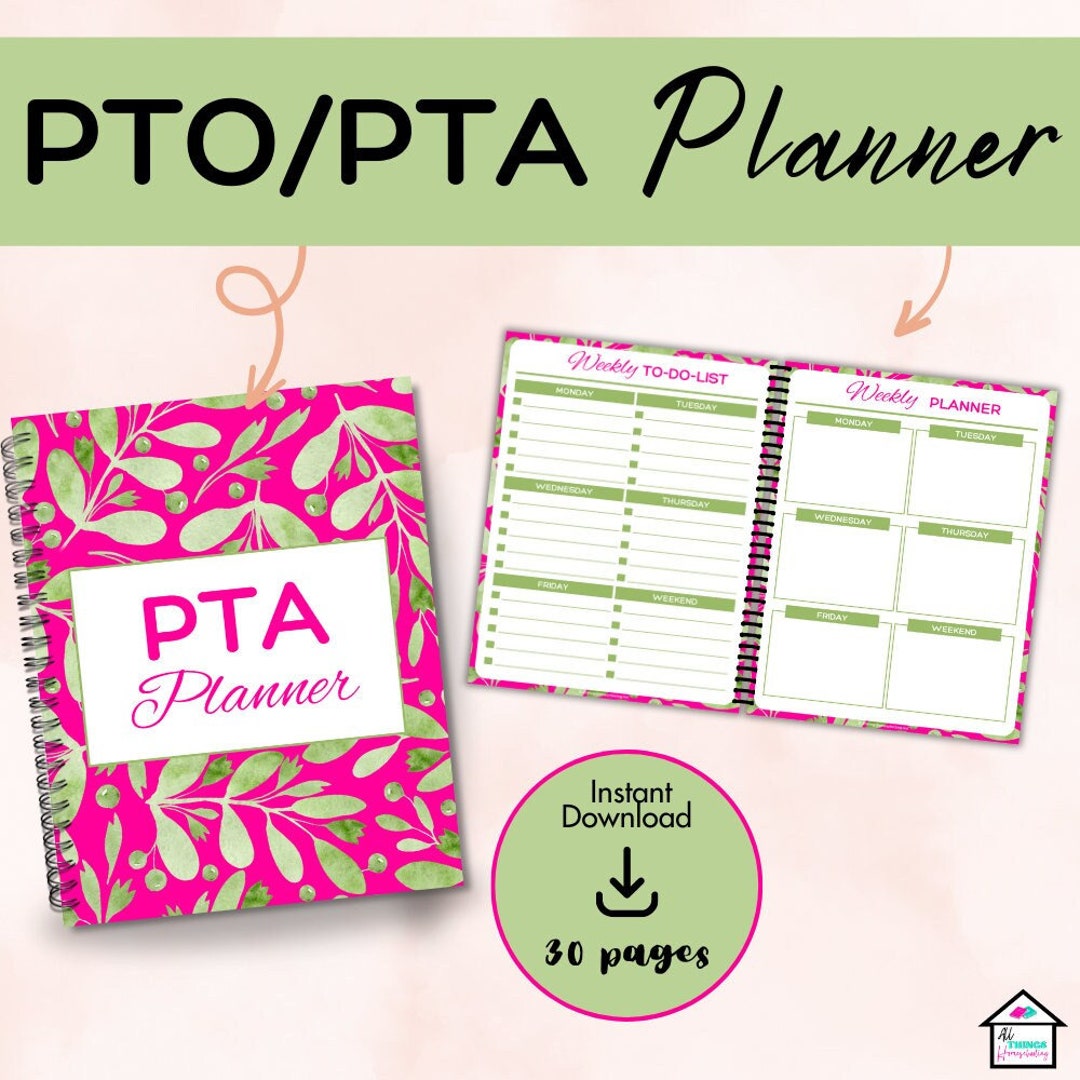 Elegant Green & Pink Printable PTO/PTA Planner - Etsy