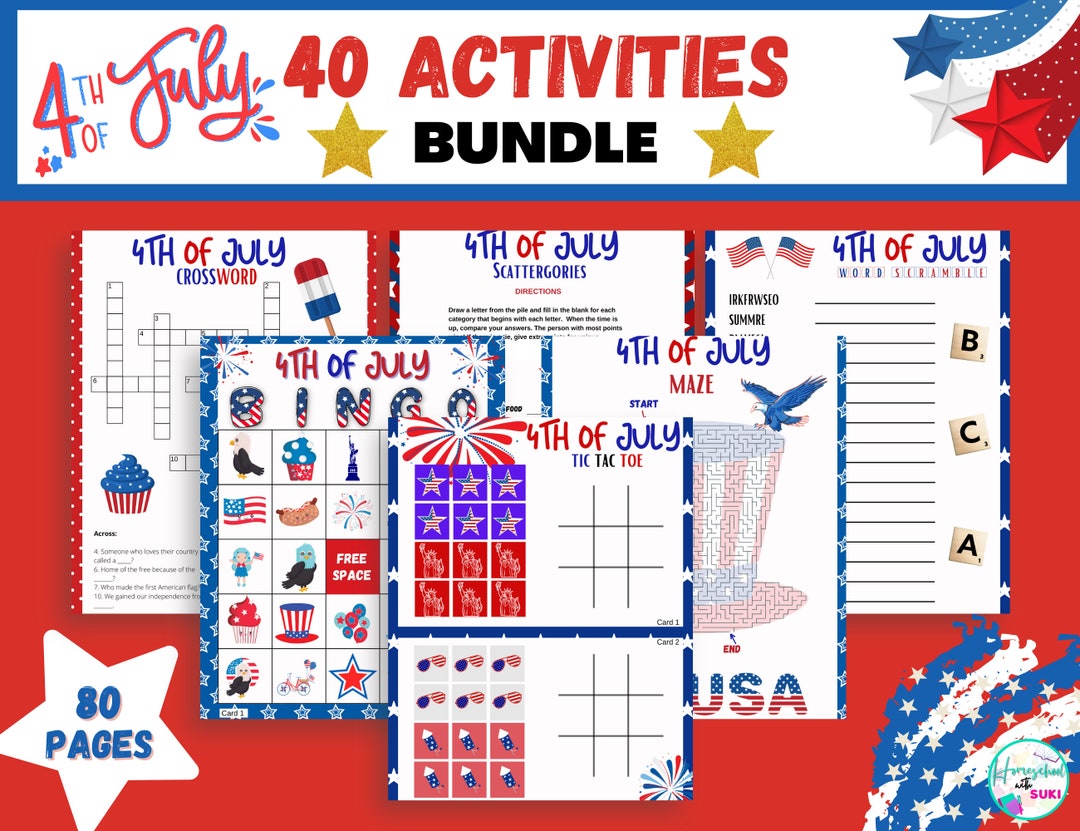 4th of July Activity Bundle Printable Games Patriotic Games - Etsy