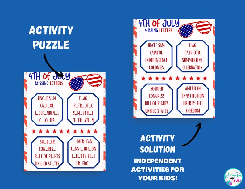 4th of July Activity Bundle Printable Games Patriotic Games - Etsy