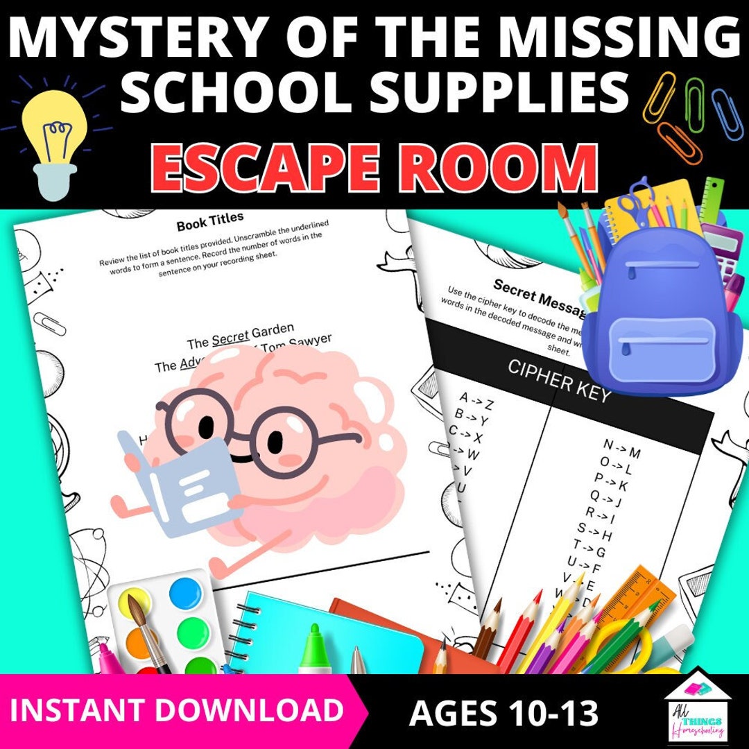 Back to School Adventure - Missing School Supplies Escape Room: for ...