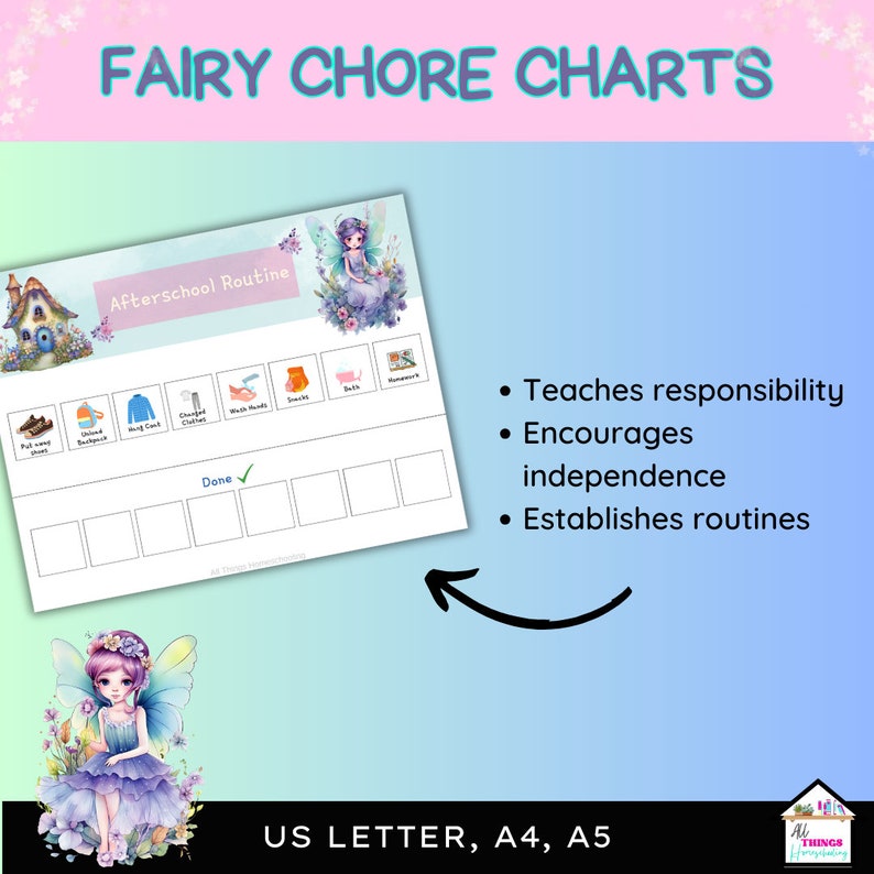 Fairy Chore Chart for Kids, Chore Chart, Kids Daily Responsibilities ...