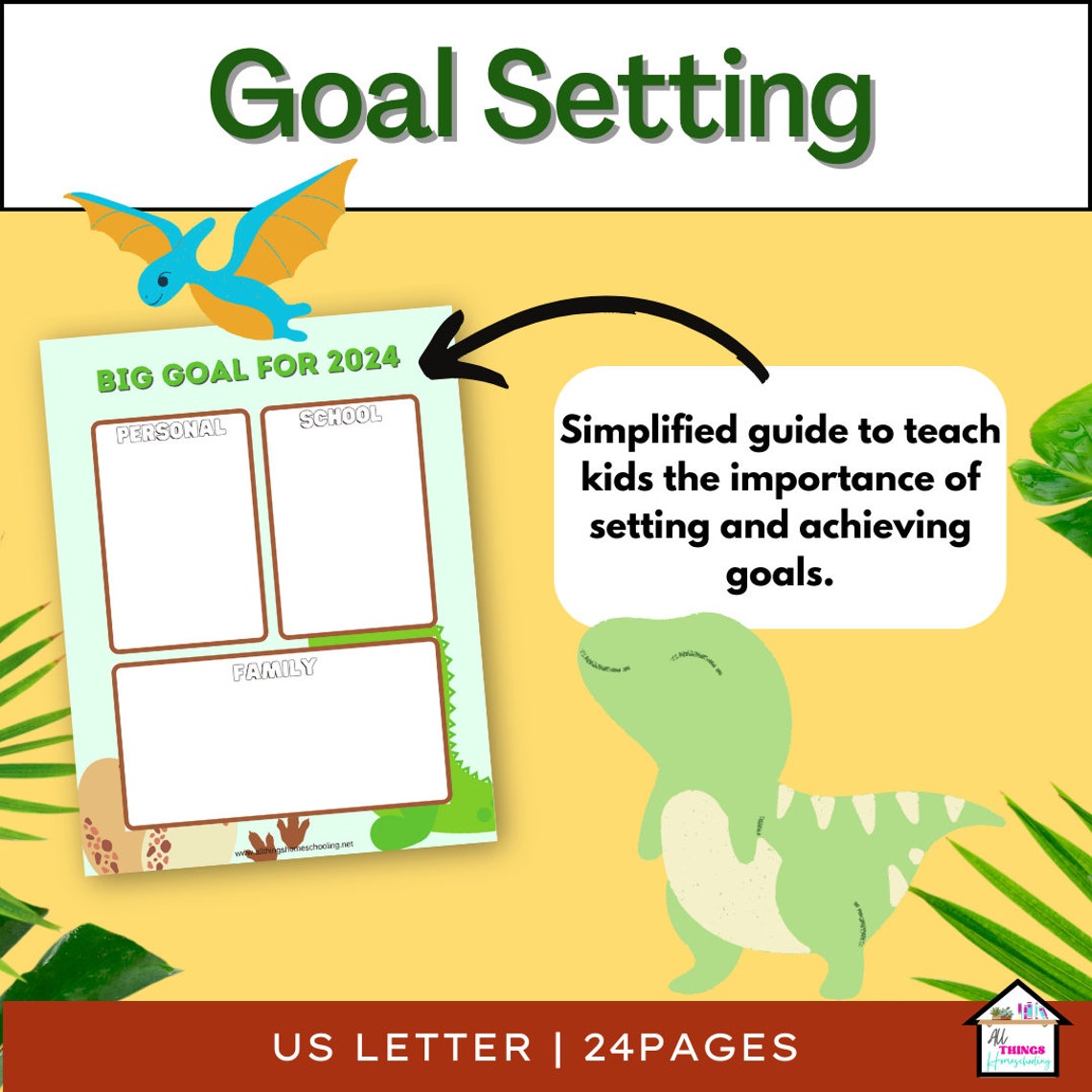 2024 Kids' Dinosaur-themed Goal Planner: Educational & Fun, - Goal ...