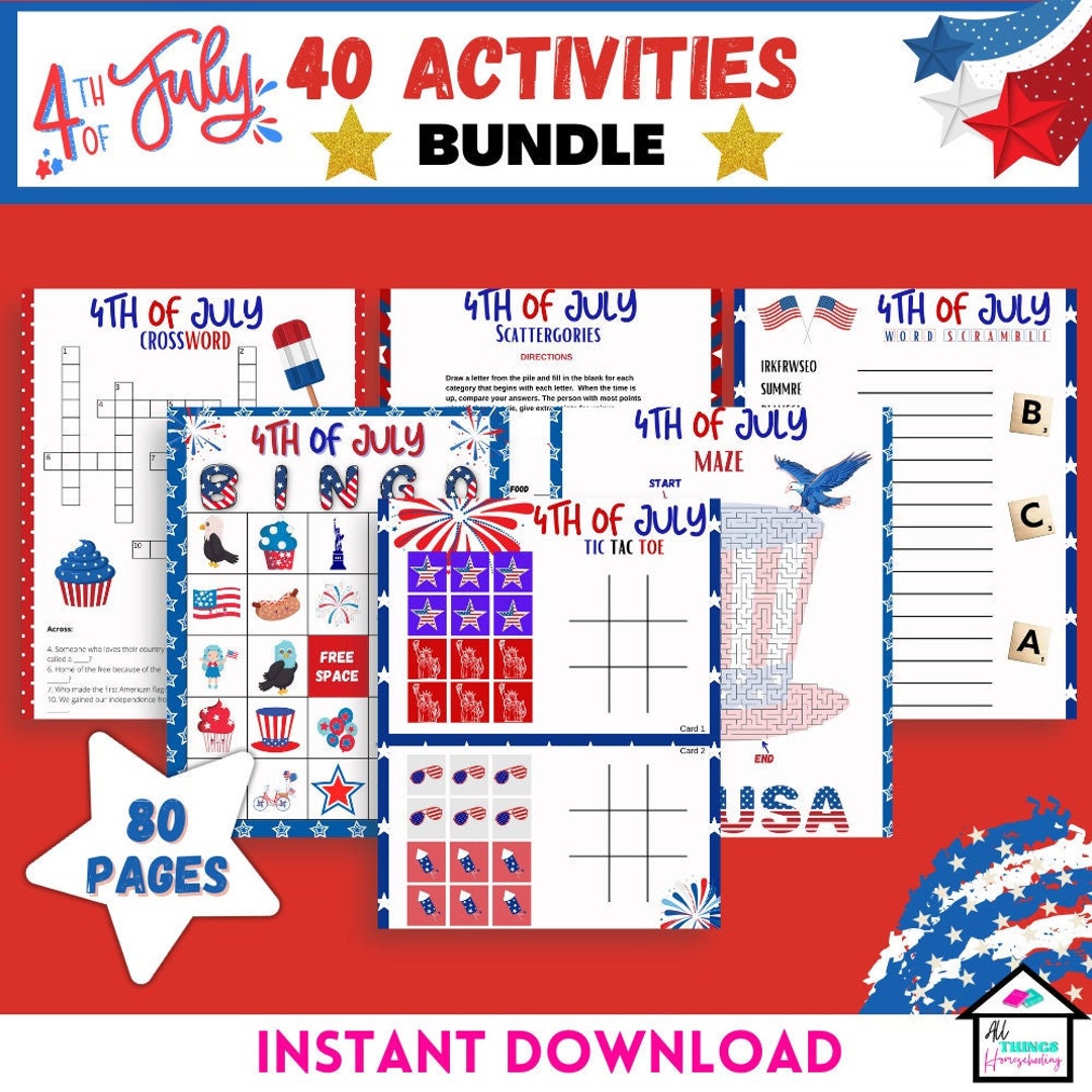 4th of July Activity Bundle, Printable Games, Patriotic Games, Learning ...