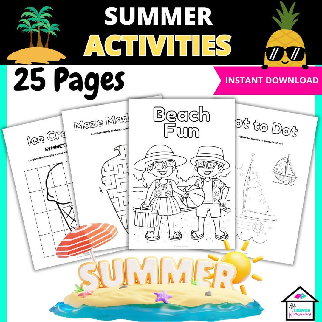 Summer Activity Worksheets: Fun and Educational for Kids for Prek to ...