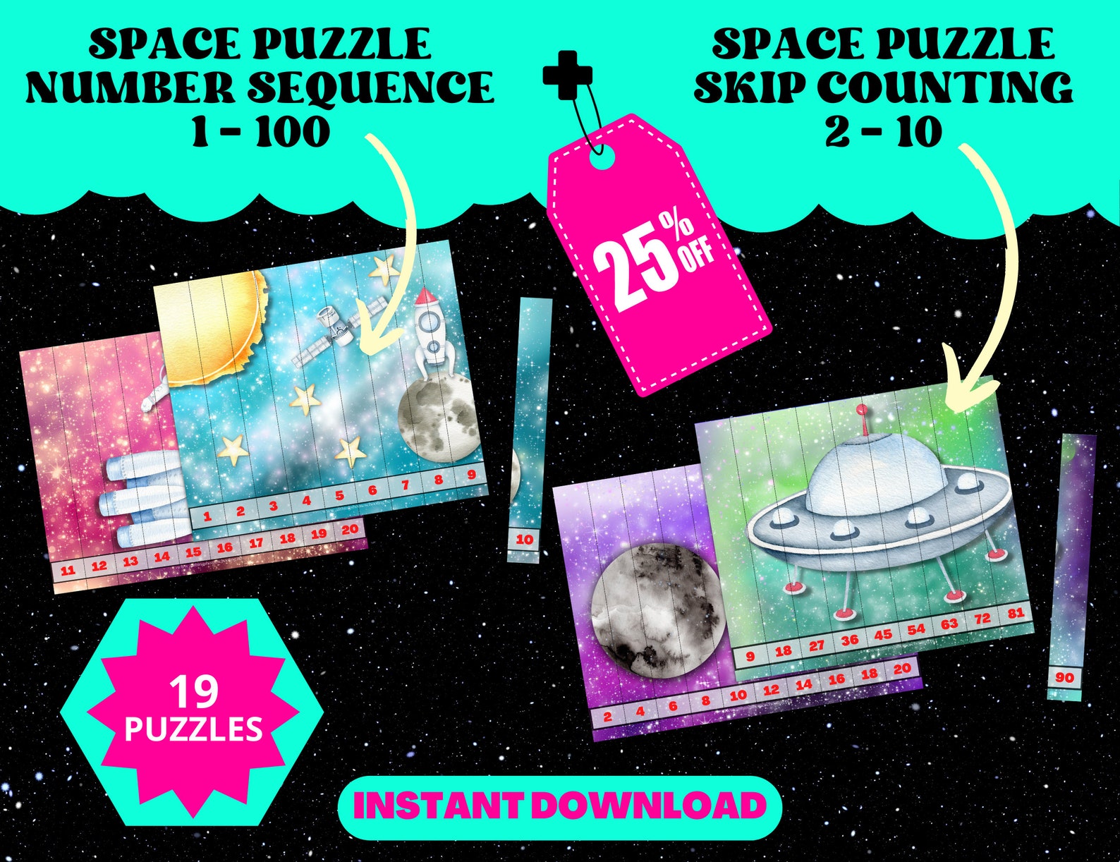 Space Number Sequence & Skip Counting Math Puzzles Bundle - Etsy