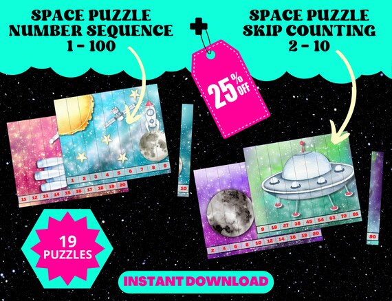 Space Number Sequence & Skip Counting Math Puzzles Bundle - Etsy