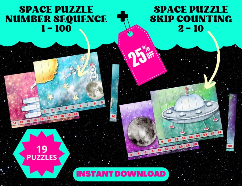 Space Number Sequence & Skip Counting Math Puzzles Bundle - Etsy