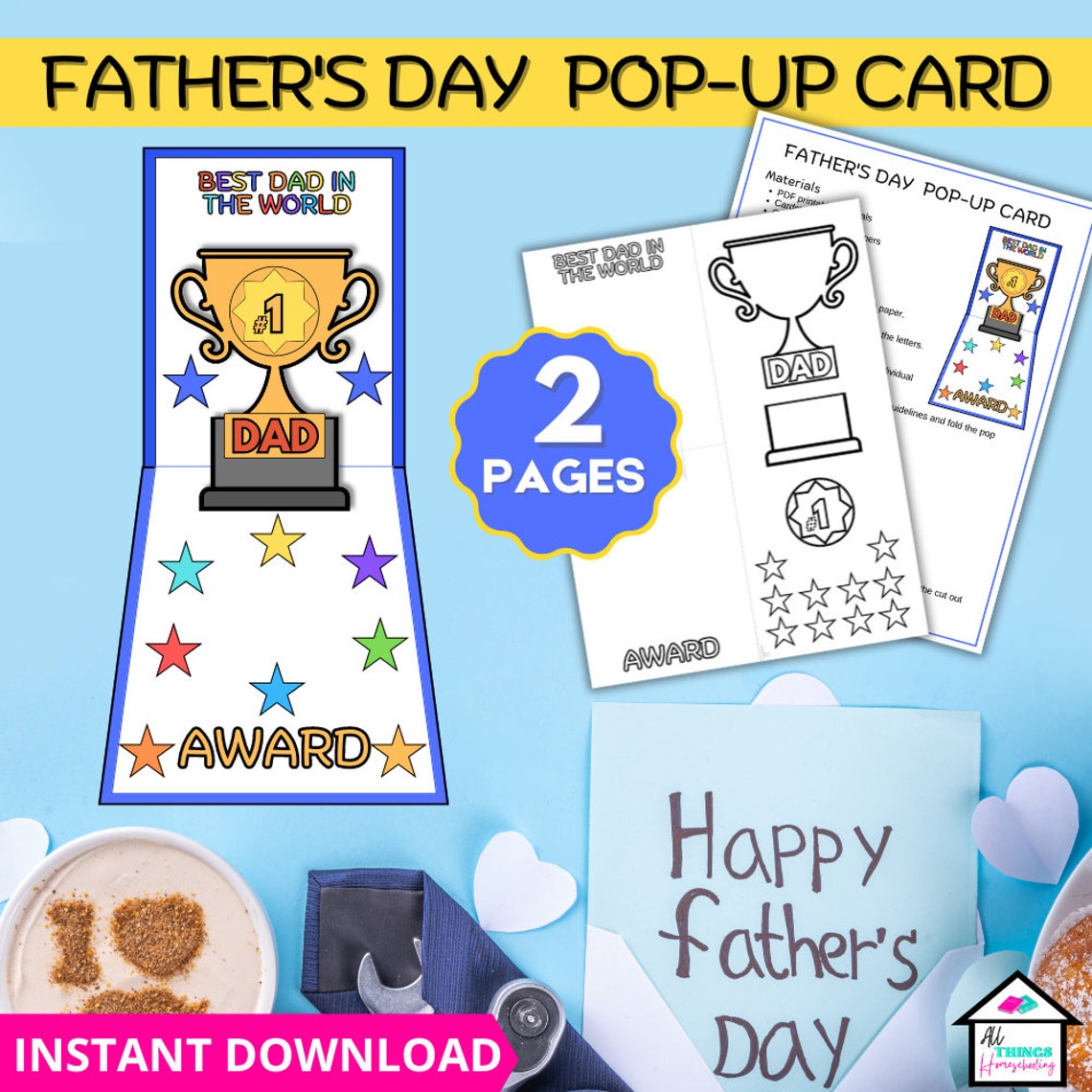 Best Dad Award Pop up Craft Card, Father's Day Card, Father's Day ...