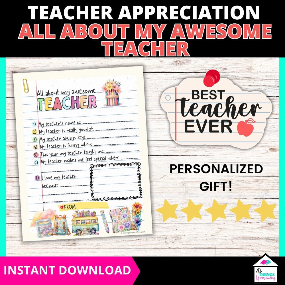 Personalized Teacher Appreciation Letter, Printable Teacher ...